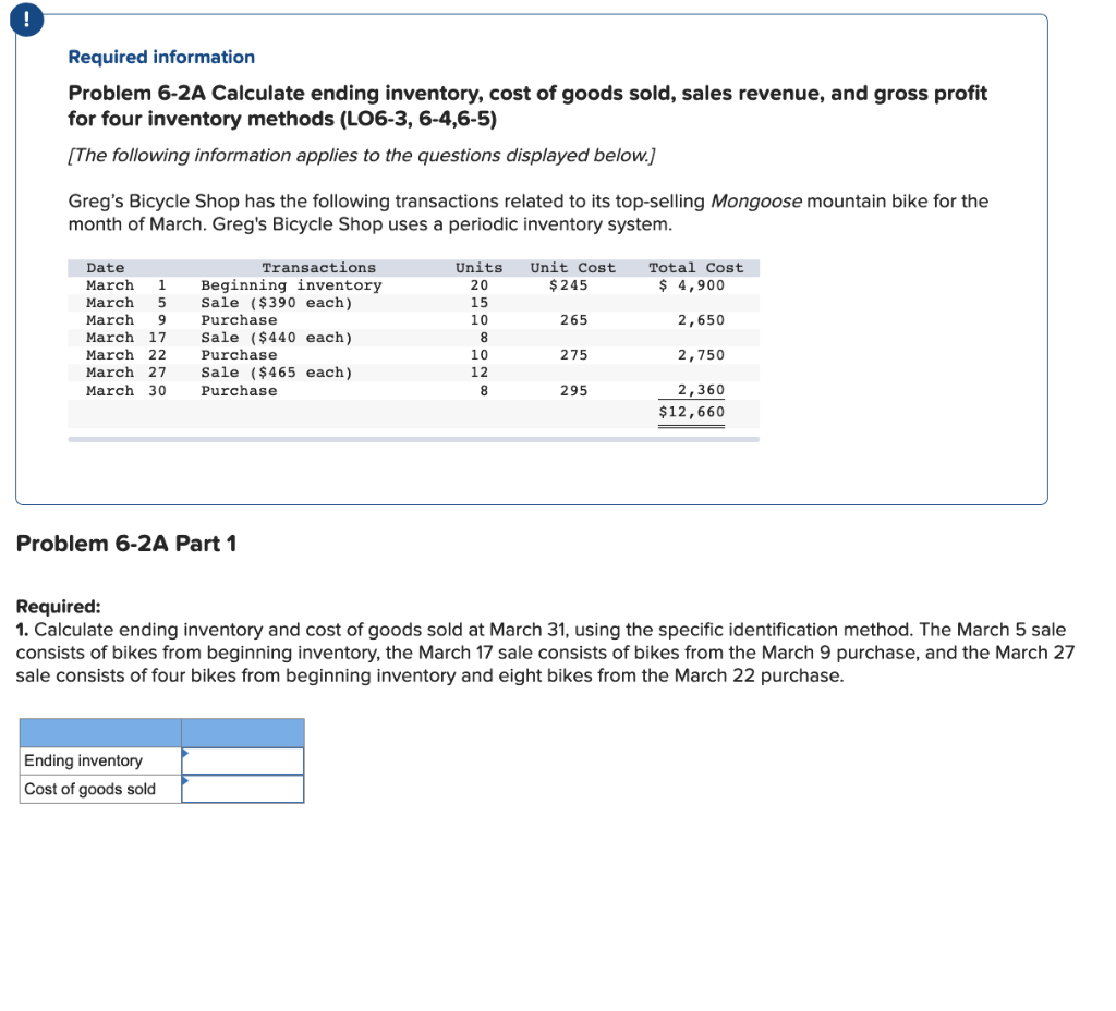 Solved Required information Problem 6-2A Calculate ending | Chegg.com