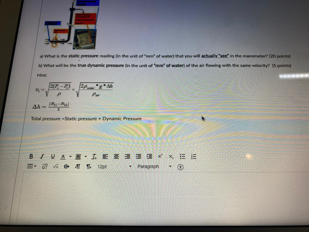 a) What is the static pressure reading (in the unit | Chegg.com