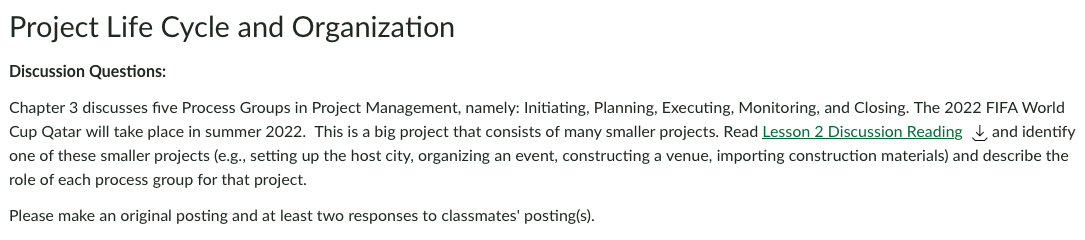 Solved Project Life Cycle and Organization Discussion | Chegg.com