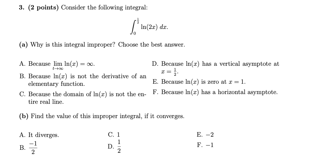 Solved 3. (2 points) Consider the following integral: | Chegg.com