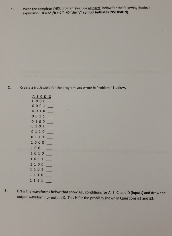Solved - 1. Write the complete VHDL program (include all | Chegg.com