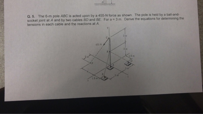 Solved Q. 5. The 6-m pole ABC is acted upon by a 455-N force | Chegg.com