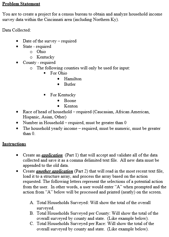 Solved Problem Statement You are to create a project for a | Chegg.com