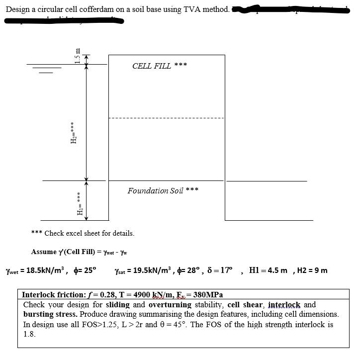 Design a circular cell cofferdam on a soil base using | Chegg.com
