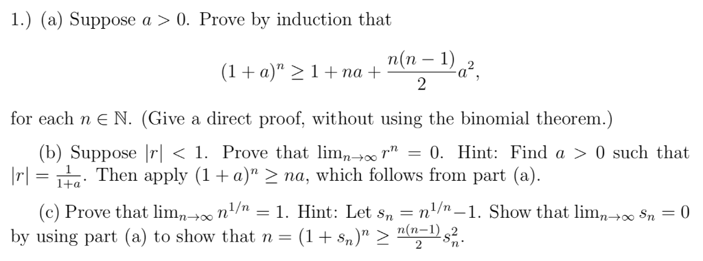 Solved 1.) (a) Suppose a > 0. Prove by induction that n(n 1 | Chegg.com