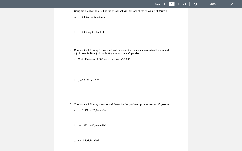 Solved 3. Using the 2 table (Table E) find the critical | Chegg.com