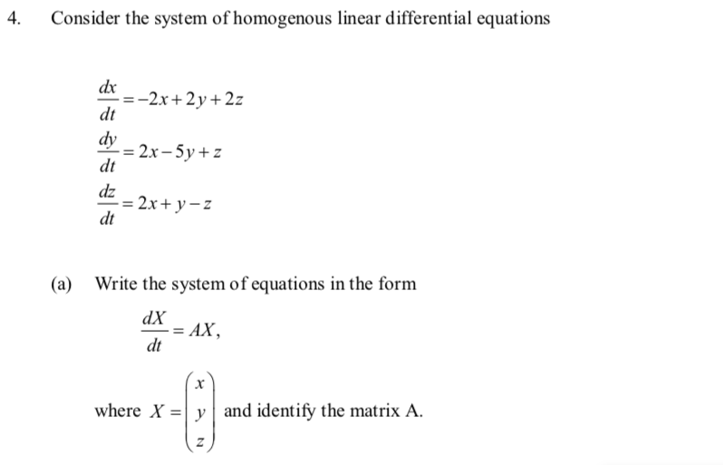 Solved Consider the system of homogenous linear differential | Chegg.com