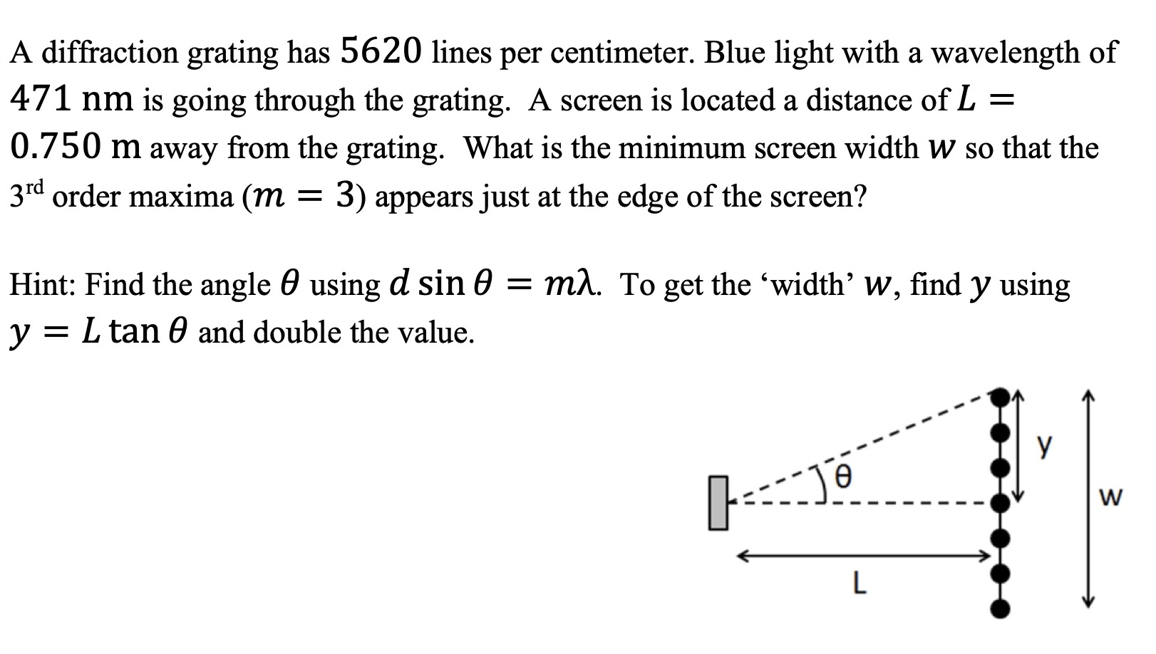 Solved A Diffraction Grating Has 5620 Lines Per Centimeter