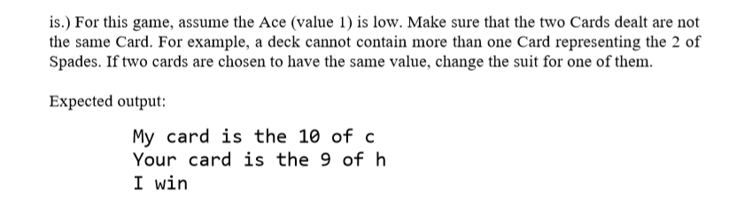 Part 1: (10 Points) a) Design a Card class that | Chegg.com
