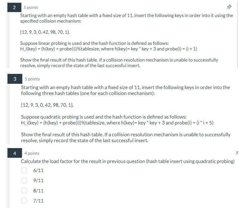 Solved 5 points Starting with an empty hash table with a | Chegg.com