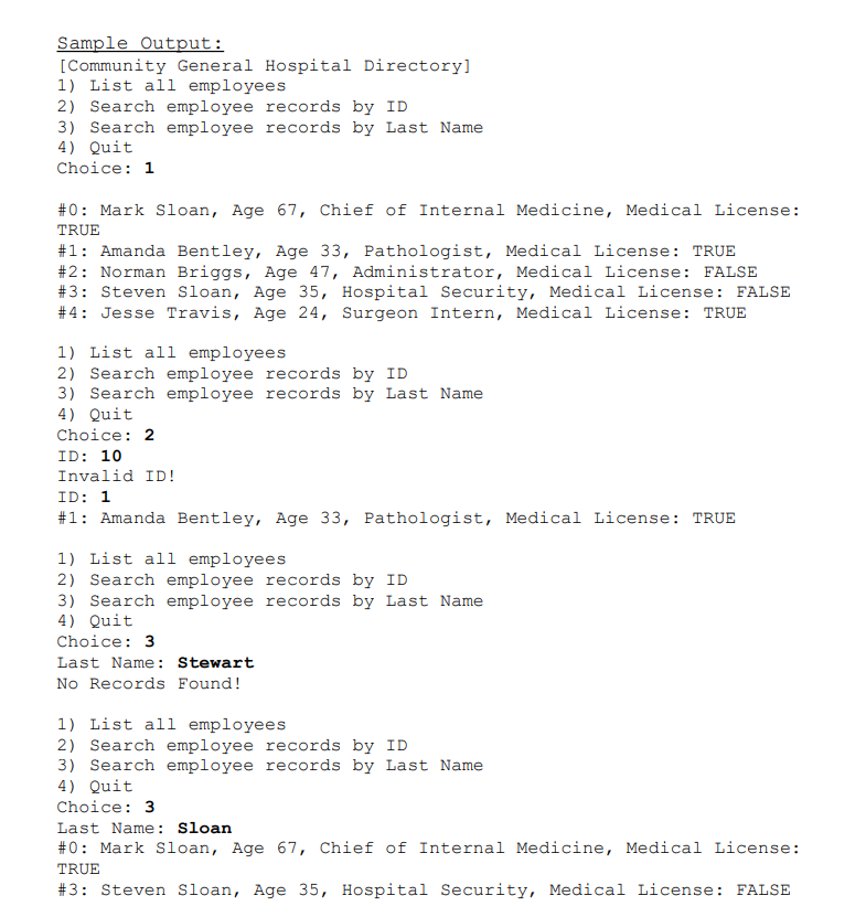 Solved Assignment 5A: Hospital Directory. You've been asked | Chegg.com