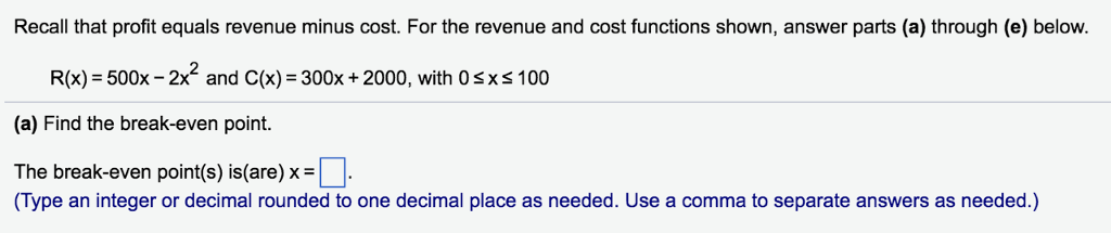 Solved Recall that profit equals revenue minus cost. For the | Chegg.com