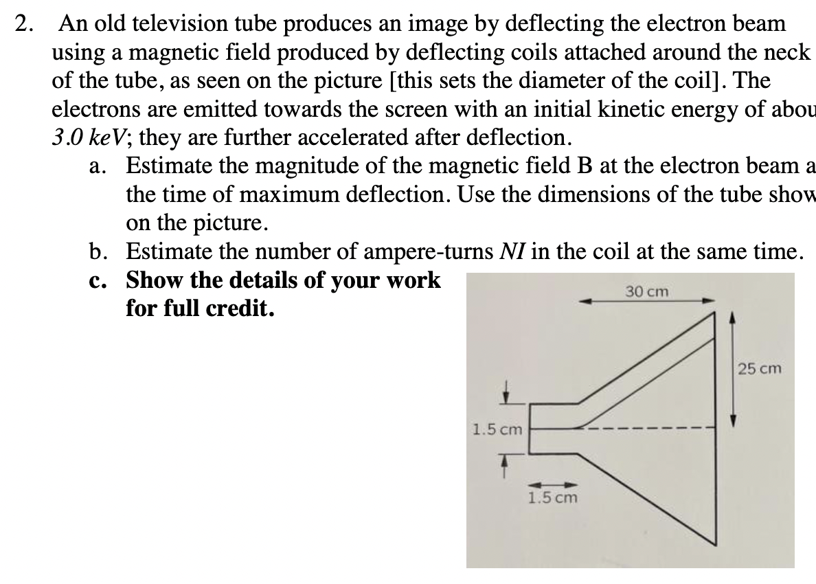 Solved 2. An old television tube produces an image by | Chegg.com