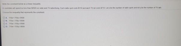 Solved Write the constraint below as a linear inequality A | Chegg.com