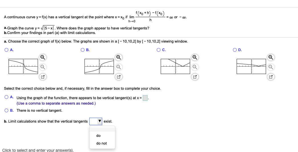 Solved A continuous curve y= f(x) has a vertical tangent at | Chegg.com