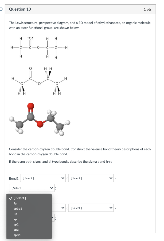 Solved > Question 10 1 pts The Lewis structure, perspective | Chegg.com