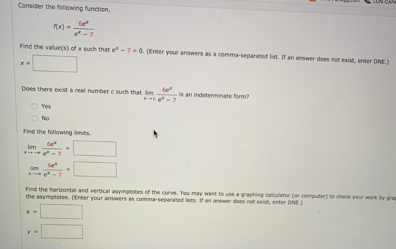 Solved LON- Consider the following function. бех f(x) = ex - | Chegg.com