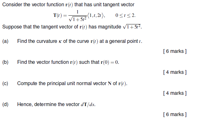Solved Consider the vector function r(t) that has unit | Chegg.com