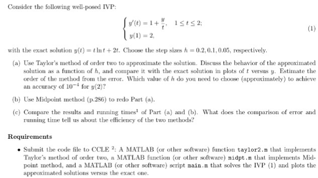 Solved This is a numerical method problem. Please use matlab | Chegg.com