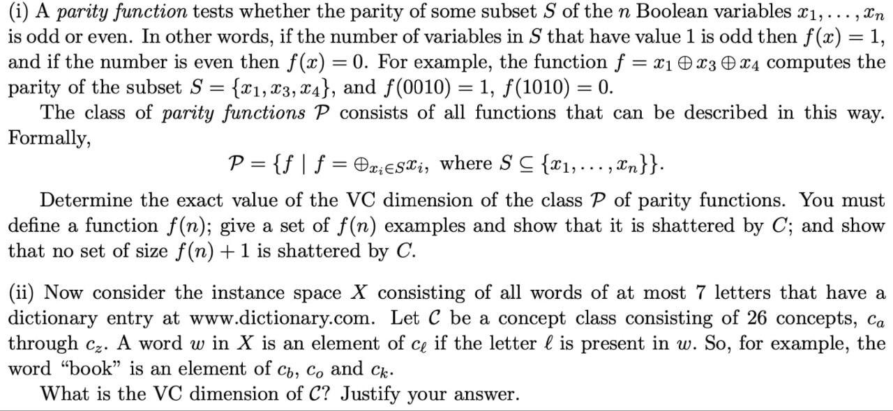 (i) A parity function tests whether the parity of | Chegg.com