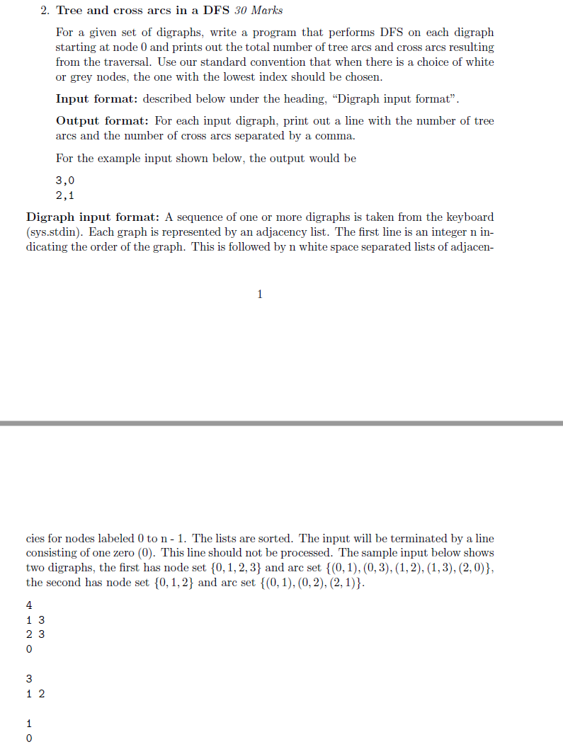 2. Tree and cross arcs in a DFS 30 Marks For a given | Chegg.com