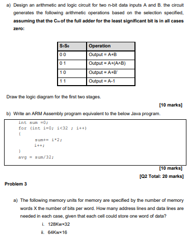 a) Design an arithmetic and logic circuit for two | Chegg.com