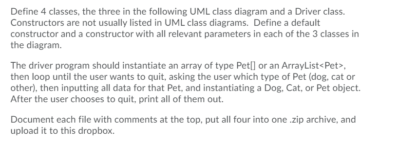 Solved Define 4 classes, the three in the following UML | Chegg.com