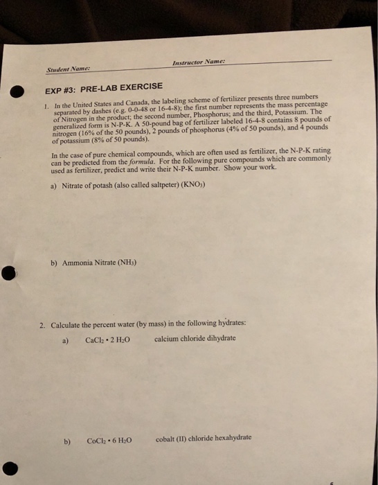 Solved Instructor Name Student Namez EXP #3: PRE-LAB | Chegg.com