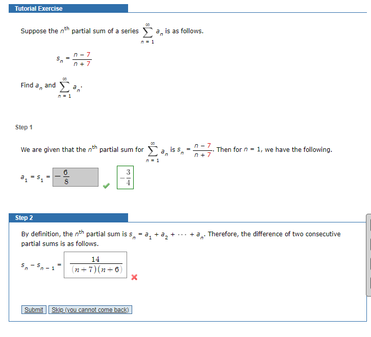 Solved Tutorial Exercise Suppose The Nth Partial Sum Of A 1269