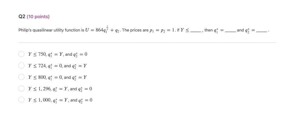 Solved Philip's quasilinear utility function is | Chegg.com