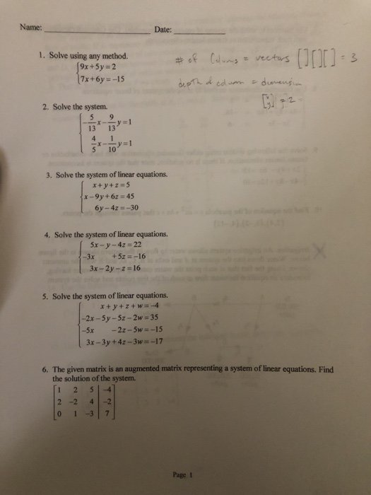 Solved Name Date: 1. Solve using any method. 9x+5y-2 7x | Chegg.com