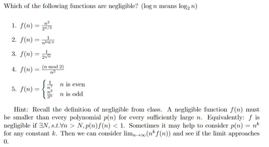 Solved Which of the following functions are negligible? | Chegg.com