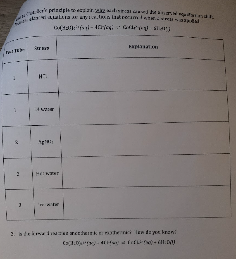 Solved / 1j2Le chatelier's principle to explain why each | Chegg.com