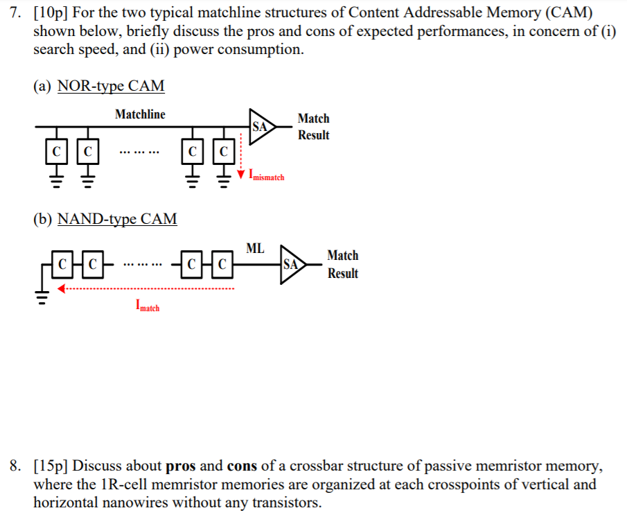 Solved 7. [10p] For the two typical matchline structures of | Chegg.com