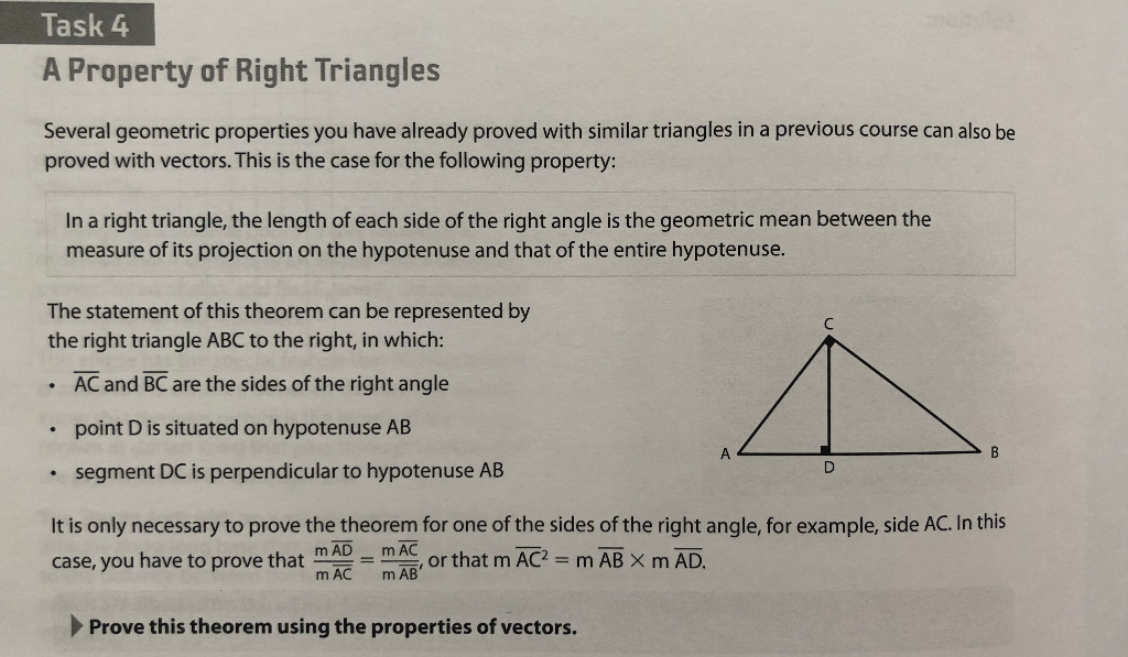 Solved Task 4 A Property of Right Triangles Several | Chegg.com