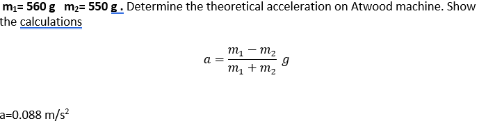 Solved m1= 560 g m2= 550 g. Determine the theoretical | Chegg.com