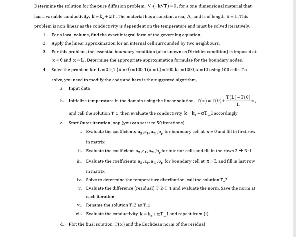 Determine the solution for the pure diffusion | Chegg.com