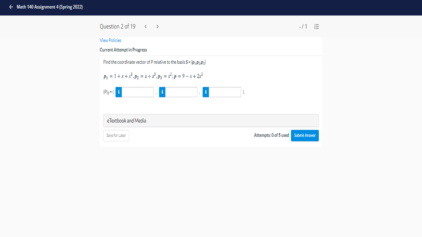 Solved + Math 140 Assignment 4 (Spring 2022) Question 1 of | Chegg.com