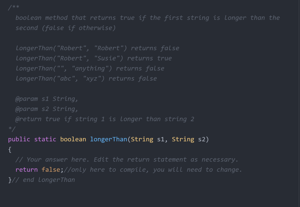 Solved boolean method that returns true if the first string | Chegg.com