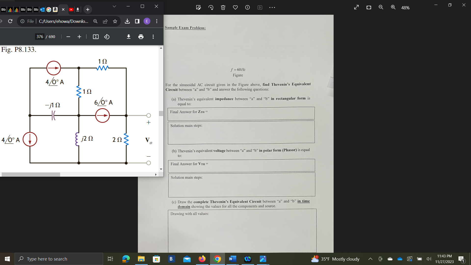 Solved f=60Hz ﻿Figure For the sinusoidal AC circuit given in | Chegg.com