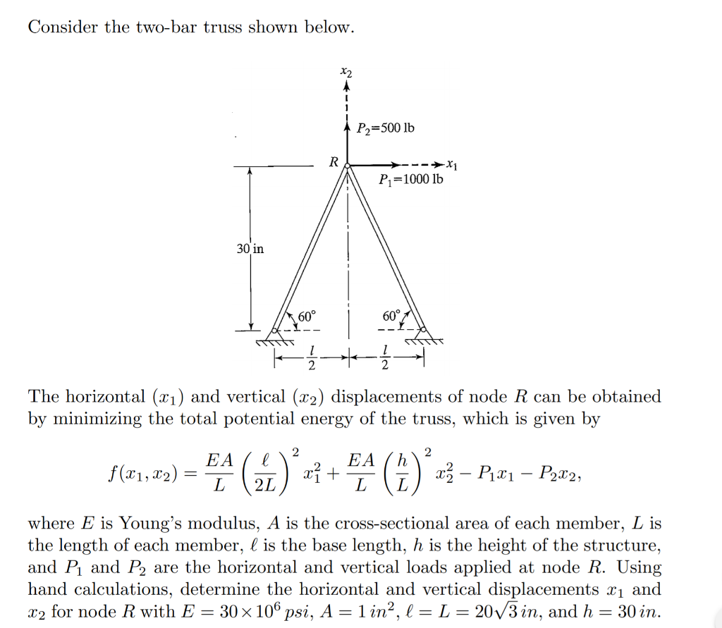 Solved Consider the two-bar truss shown below. P2=500 lb | Chegg.com
