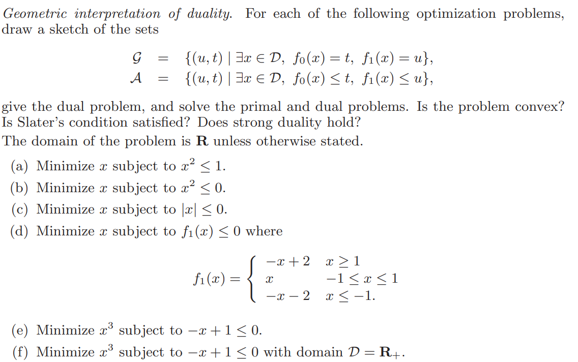 Solved Geometric interpretation of duality. For each of the | Chegg.com