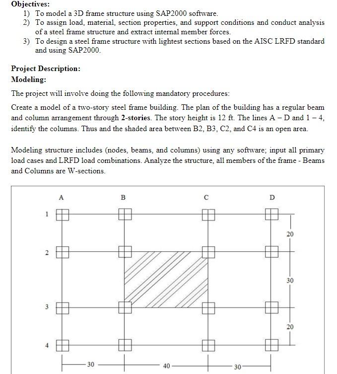 Objectives: 1) To model a 3D frame structure using | Chegg.com