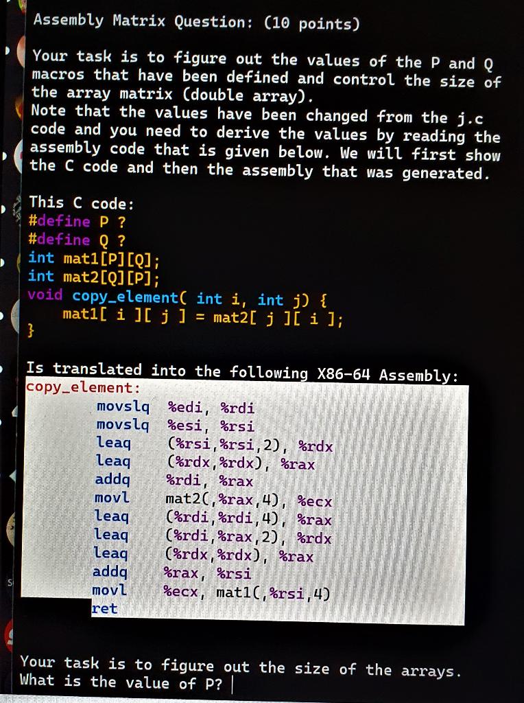 Solved Assembly Matrix Question: (10 points) Your task is to | Chegg.com