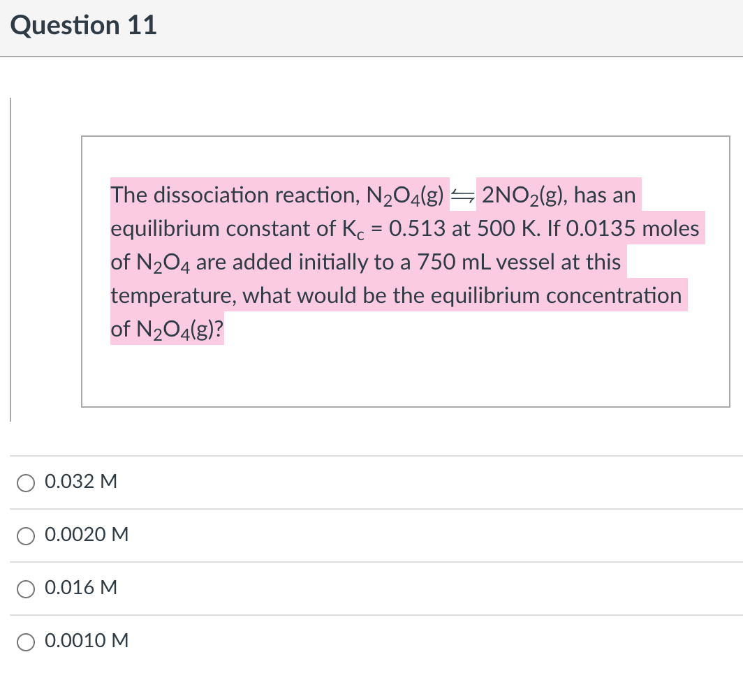 Solved The dissociation reaction, N2O4(g) ⇋ 2NO2(g), has an | Chegg.com
