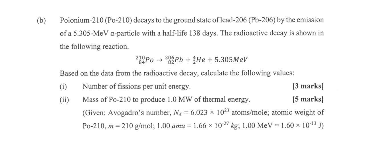 Solved Polonium-210 (Po-210) decays to the ground state of | Chegg.com