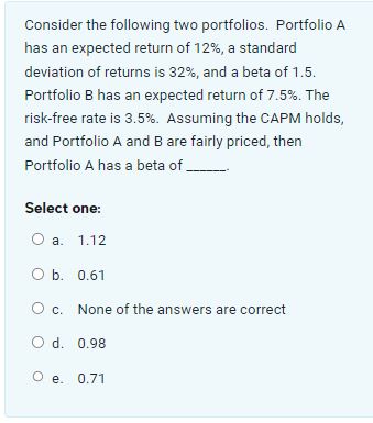 Solved Consider the following two portfolios. Portfolio Ahas | Chegg.com