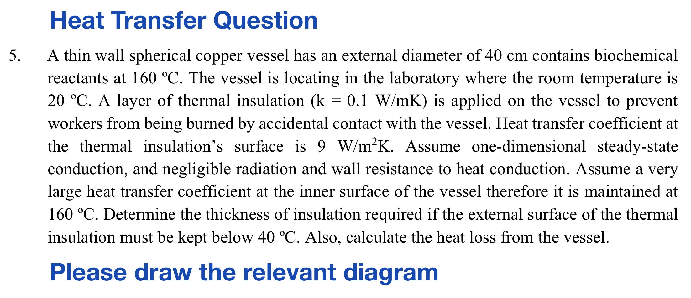 Solved Heat Transfer Question A thin wall spherical copper | Chegg.com
