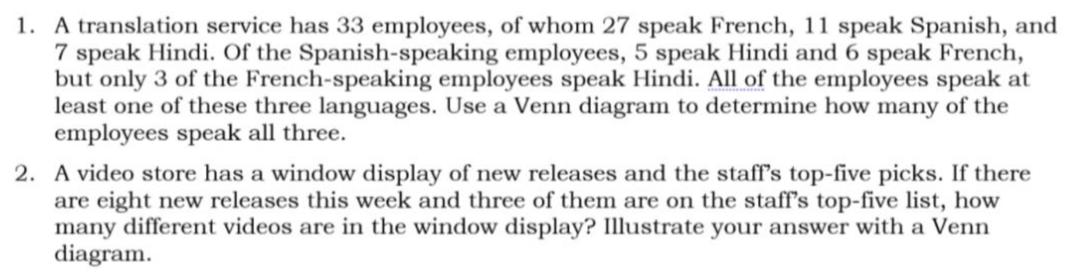 Solved 1. A translation service has 33 employees, of whom 27 | Chegg.com