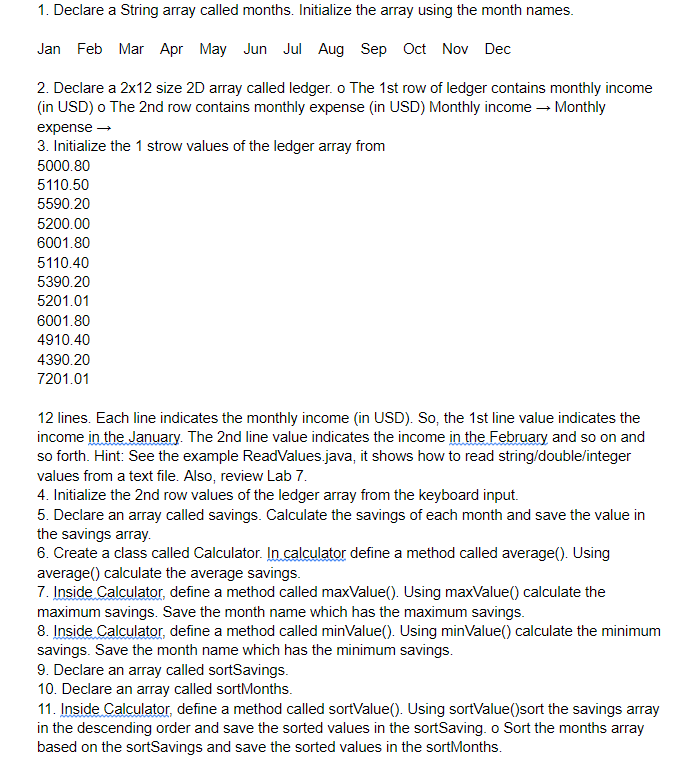 Solved 1. Declare a String array called months. Initialize | Chegg.com